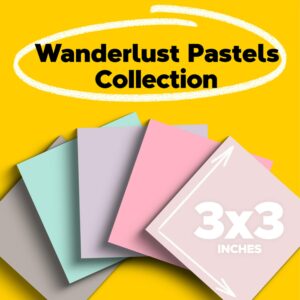 Post-it 100% Recycled Paper Super Sticky Notes, 2X The Sticking Power, 3x3 in, 5 Pads, 70 Sheets/Pad, Wanderlust Pastels Collection (654R-5SSNRP)