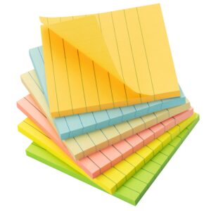 mr. pen- lined sticky notes 3x3, 6 pads, 45 sheet/pads, pastel colors, sticky notes with lines, sticky note pads, sticky pads, sticky notes lined, colorful sticky notes, mr pen sticky notes