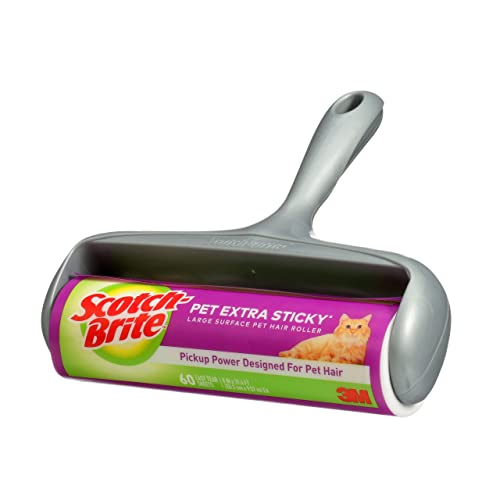 Scotch-Brite Pet Extra Sticky Large Surface Roller, Designed for Pet Hair, 60 Sheets