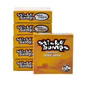 sticky bumps warm/tropical water surfboard wax, white, 6 pack