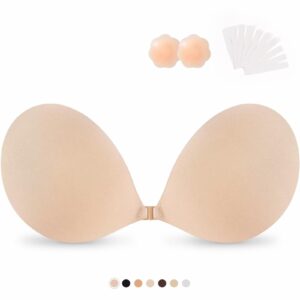 digitharbor stickyadhesive bra strapless invisible push up silicone bra for backless dress with nipple covers-3 nude