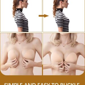 digitharbor StickyAdhesive Bra Strapless Invisible Push up Silicone Bra for Backless Dress with Nipple Covers-3 Nude