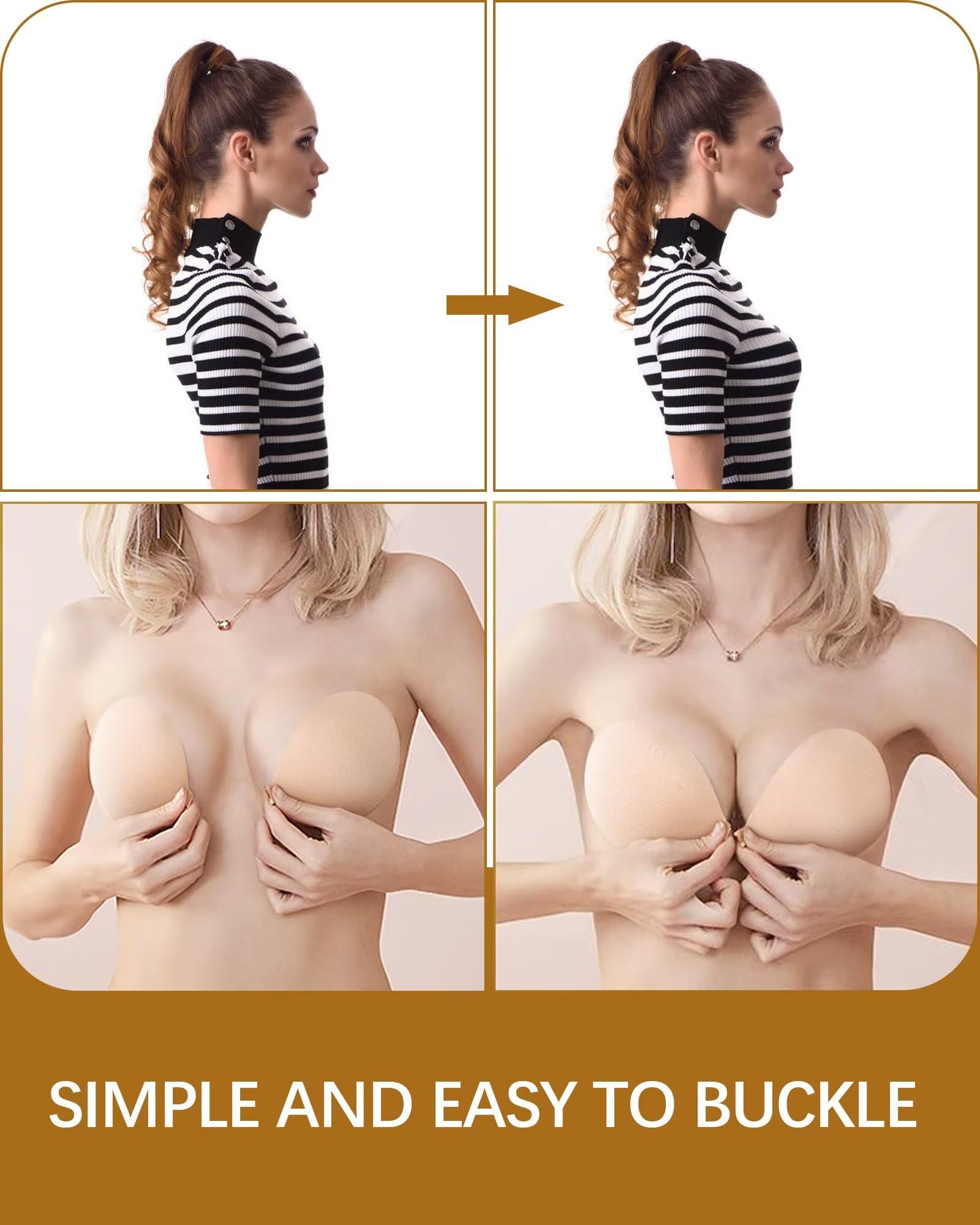 digitharbor StickyAdhesive Bra Strapless Invisible Push up Silicone Bra for Backless Dress with Nipple Covers-3 Nude