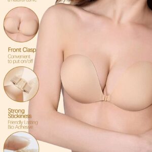 digitharbor StickyAdhesive Bra Strapless Invisible Push up Silicone Bra for Backless Dress with Nipple Covers-3 Nude