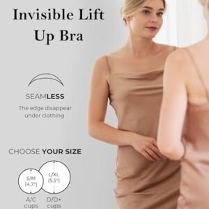 APOWUS Lift Ultra-Thin Sticky Bra,Adhesive Bras Push Up Invisible, Backless Strapless Bra Pasties Nipple Covers (L/XL Fit D/D+ Warm Crème)