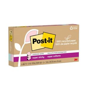 Post-it 100% Recycled Paper Super Sticky Pop-up Notes, 2X the Sticking Power, 3x3 in, 6 Pads/Pack, Wanderlust Pastels Collection