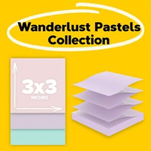 Post-it 100% Recycled Paper Super Sticky Pop-up Notes, 2X the Sticking Power, 3x3 in, 6 Pads/Pack, Wanderlust Pastels Collection