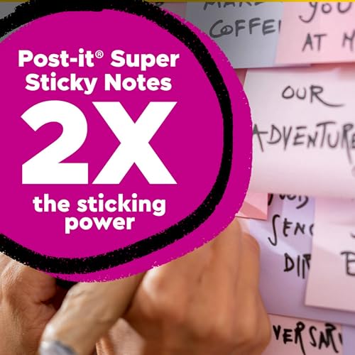 Post-it 100% Recycled Paper Super Sticky Pop-up Notes, 2X the Sticking Power, 3x3 in, 6 Pads/Pack, Wanderlust Pastels Collection