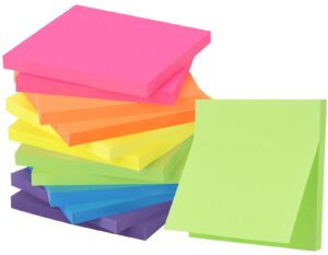 (12 pack) sticky notes 3x3 inches, zczn neon color self-stick note pads, colorful sticky notes bulk, easy to post for home, office, school - 60 sheets/pad