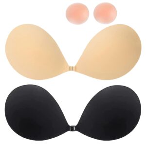 albrta sticky bra, 2 pairs adhesive bra, 2023 upgrade sticky bras for women push up, invisible sticky boobs, backless strapless bras for women with nipple covers c