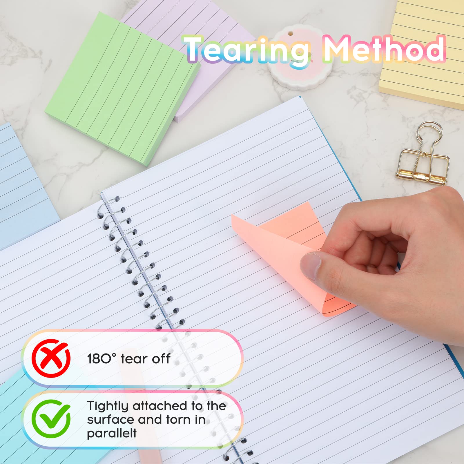 EOOUT Lined Sticky Notes 3x3, 8 Pads, 800 Sheets in Total, Super Adhesive Memo Pads, Easy to Post Notes for Study, Work, and Daily Life