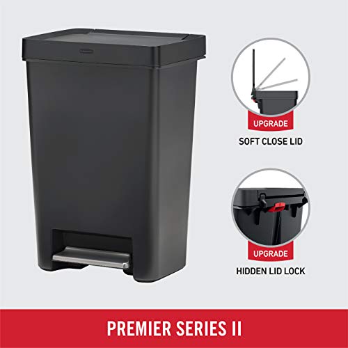 Rubbermaid Premier Series II Step-On Trash Can for Home and Kitchen, with Lid Lock and Slow Close, 13 Gallon, Charcoal