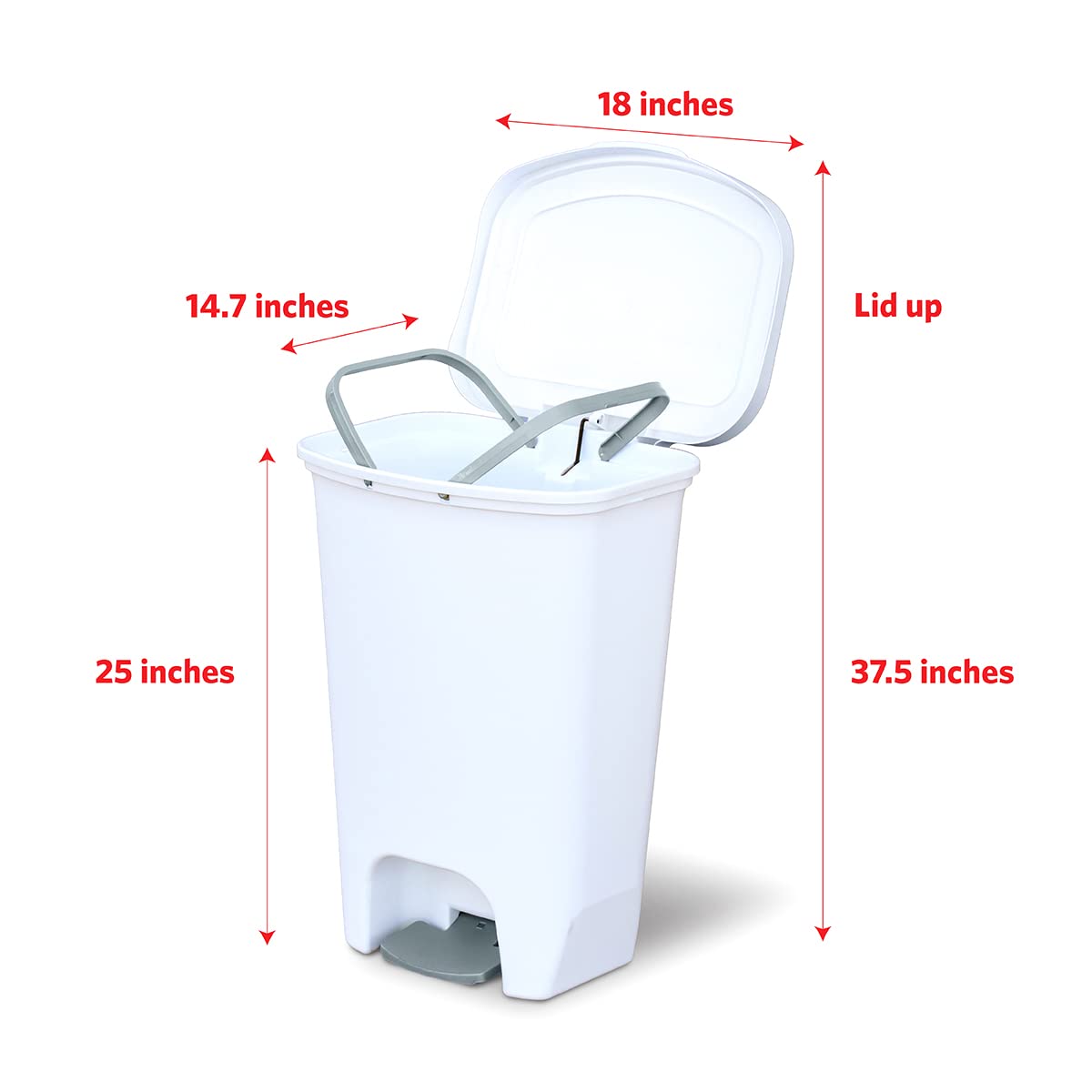 Glad 13 Gallon Trash Can 2 Pack | Plastic Kitchen Waste Bins with Odor Protection of Lid | Hands Free with Step On Foot Pedal and Garbage Bag Rings, 13 Gallon, White