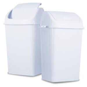 superio kitchen trash can 13 gallon with swing lid, plastic tall garbage can outdoor and indoor, large 52 qt recycle bin and waste basket for home, office, garage, patio, restaurant (white)