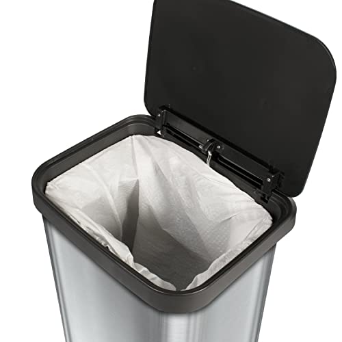 Glad GLD-74506 Stainless Steel Step Trash Can with Clorox Odor Protection | Large Metal Kitchen Garbage Bin with Soft Close Lid, Foot Pedal and Waste Bag Roll Holder, 13 Gallon, Stainless