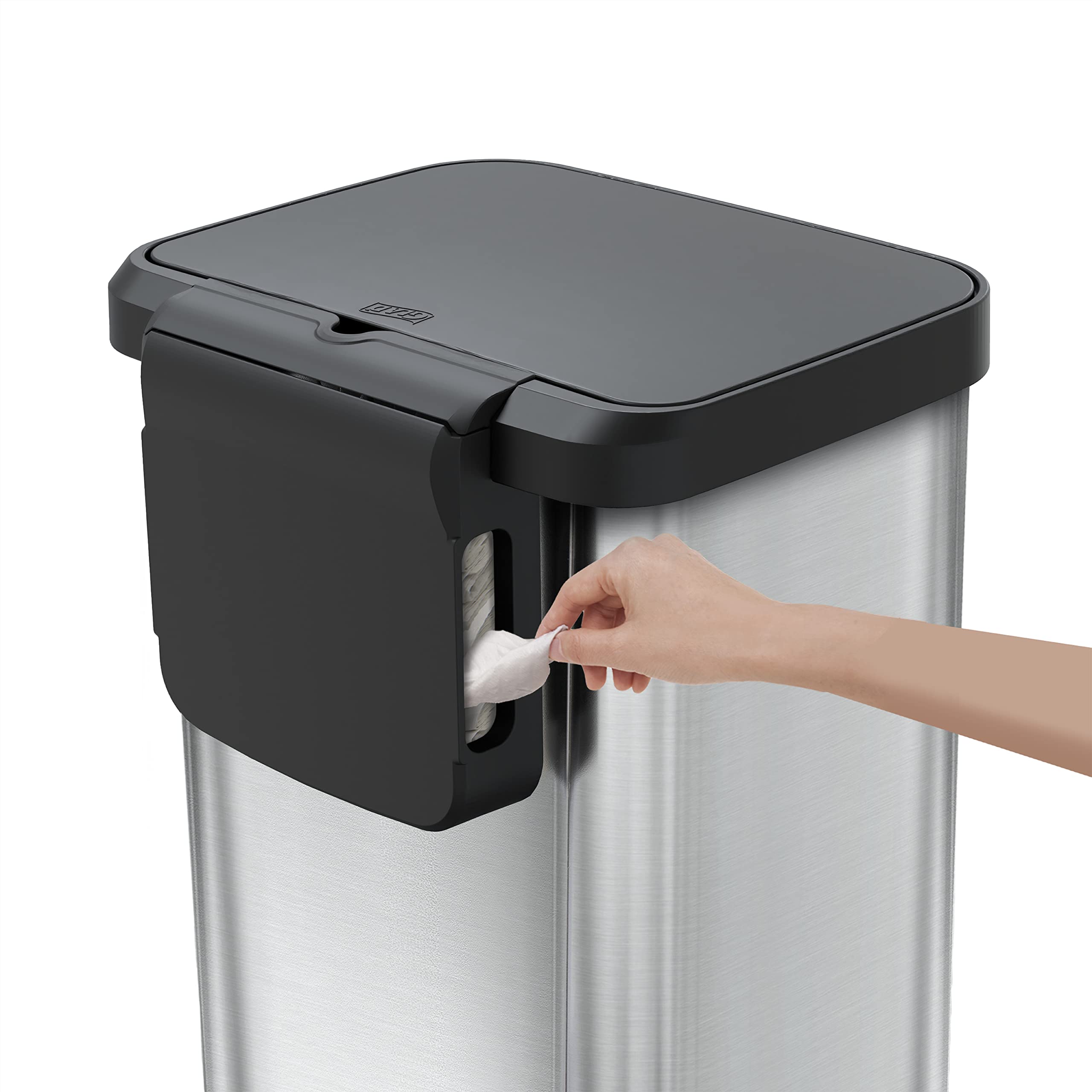 Glad GLD-74506 Stainless Steel Step Trash Can with Clorox Odor Protection | Large Metal Kitchen Garbage Bin with Soft Close Lid, Foot Pedal and Waste Bag Roll Holder, 13 Gallon, Stainless