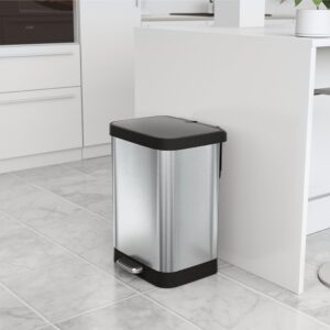 Glad GLD-74506 Stainless Steel Step Trash Can with Clorox Odor Protection | Large Metal Kitchen Garbage Bin with Soft Close Lid, Foot Pedal and Waste Bag Roll Holder, 13 Gallon, Stainless