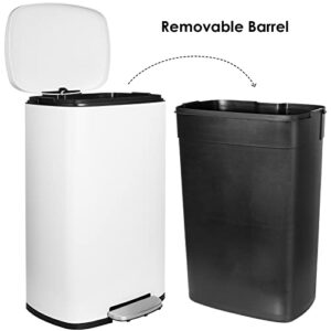 Arlopu 8/13.2 Gallon Step Trash Can, Stainless Steel Garbage Bin, Soft-Close Rubbish Bin with Removable Plastic Inner Bucket, Fingerprint-Proof, Lid Dustbin, Suit for Kitchen Home (White, 50L)