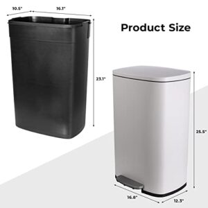 Arlopu 8/13.2 Gallon Step Trash Can, Stainless Steel Garbage Bin, Soft-Close Rubbish Bin with Removable Plastic Inner Bucket, Fingerprint-Proof, Lid Dustbin, Suit for Kitchen Home (White, 50L)