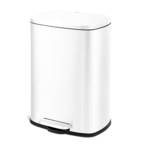 qualiazero 50l/13gal heavy duty hands-free stainless steel commercial/kitchen step trash can, fingerprint-resistant soft close lid trashcan, rectangle shape (50l rectangle white)