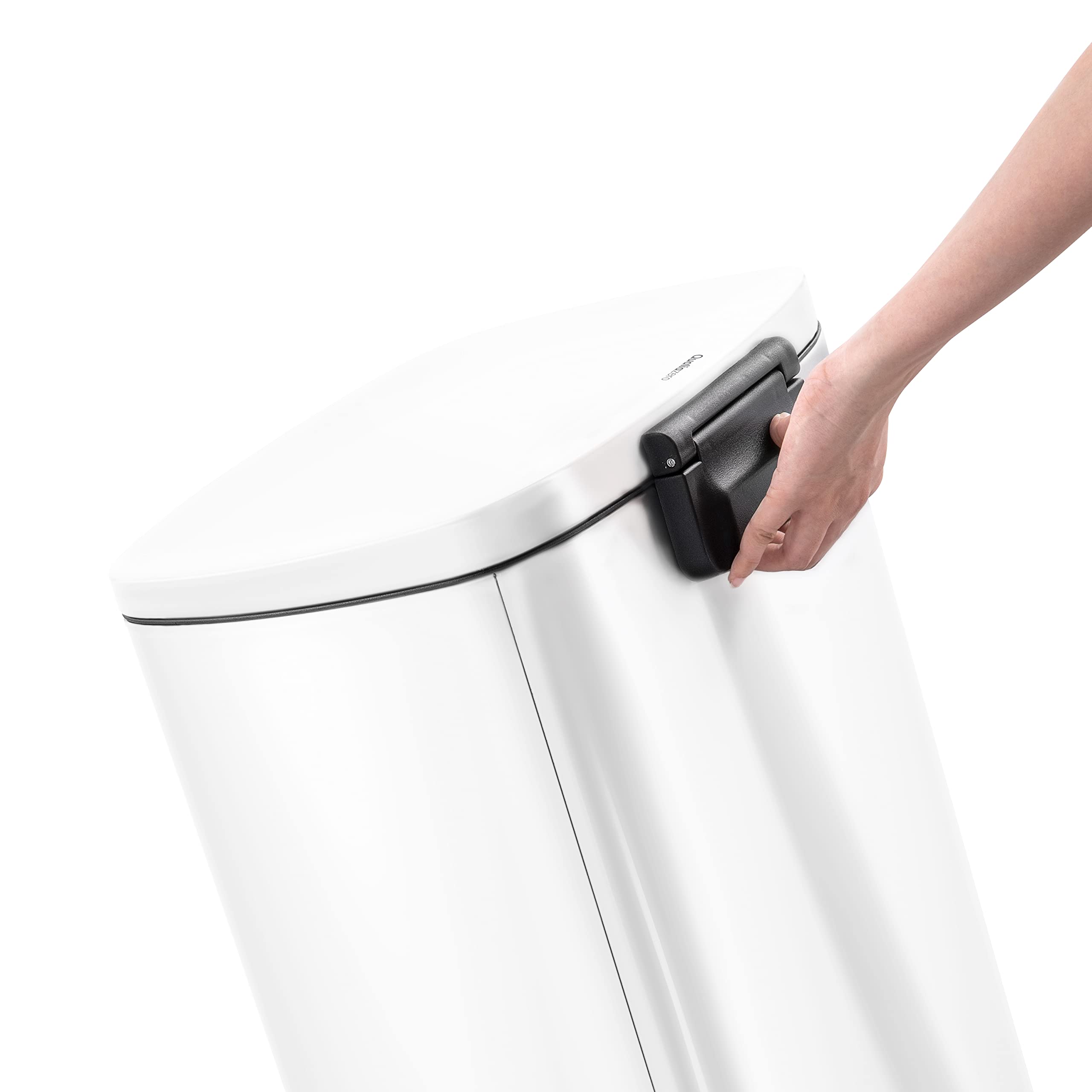 QUALIAZERO 50L/13Gal Heavy Duty Hands-Free Stainless Steel Commercial/Kitchen Step Trash Can, Fingerprint-Resistant Soft Close Lid Trashcan, Rectangle Shape (50L Rectangle White)