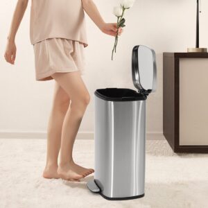 bigacc kitchen trash can large garbage can 13 gallon trash can with lid stainless steel step trash can 50l wastebasket for kitchen bathroom trash can, silver/nickel