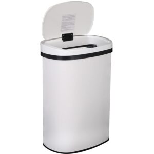 hhs 13 gallon (50l) trash can stainless steel motion sensor kitchen garbage can with lid fingerprint proof touch free high-capacity rubbish bin for home kitchen and office, white…