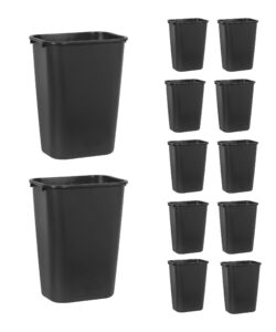 rubbermaid commercial products resin wastebasket/trash can, 10-gallon/41-quart, black, plastic, for bedroom/bathroom/office, fits under desk/sink/cabinet, pack of 12