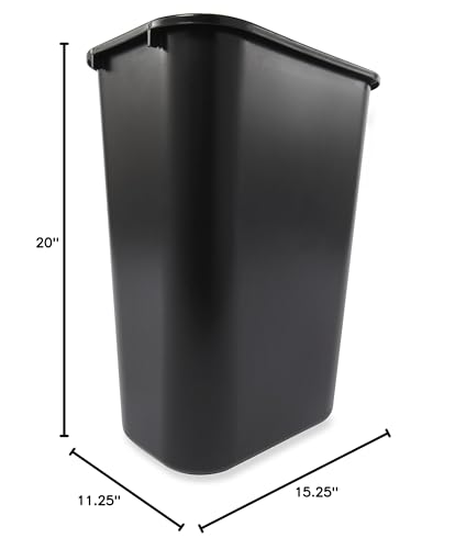 Rubbermaid Commercial Products Resin Wastebasket/Trash Can, 10-Gallon/41-Quart, Black, Plastic, for Bedroom/Bathroom/Office, Fits Under Desk/Sink/Cabinet, Pack of 12