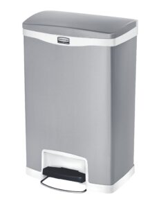 rubbermaid commercial slim jim stainless steel front step-on wastebasket, 13-gallon, white (1901997)