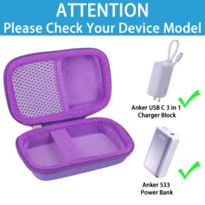 khanka Hard Travel Case for Anker 3-in-1 Fast Charging Charger with Built-in USB-C Cable/Anker 533 Power Bank/Anker Nano Power Bank,10000mAh Portable Charger (PD 30W max. Leistung),Case Only(Purple)