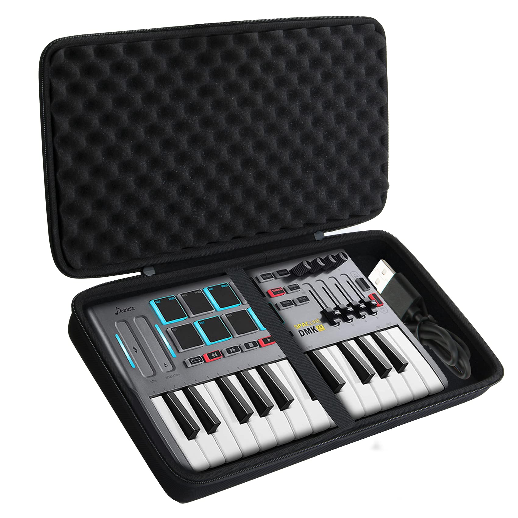 khanka Hard Travel Case Replacement for Donner DMK 25 MIDI Keyboard Controller Music Mini Key With 8 Backlit Drum Pads, 4 Knobs 4 control faders MIDI Controller,Case Only