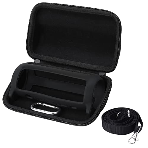 Khanka Hard Travel Case + Silicone Case Replacement for JBL Flip 6 Waterproof Portable Bluetooth Speaker (black)