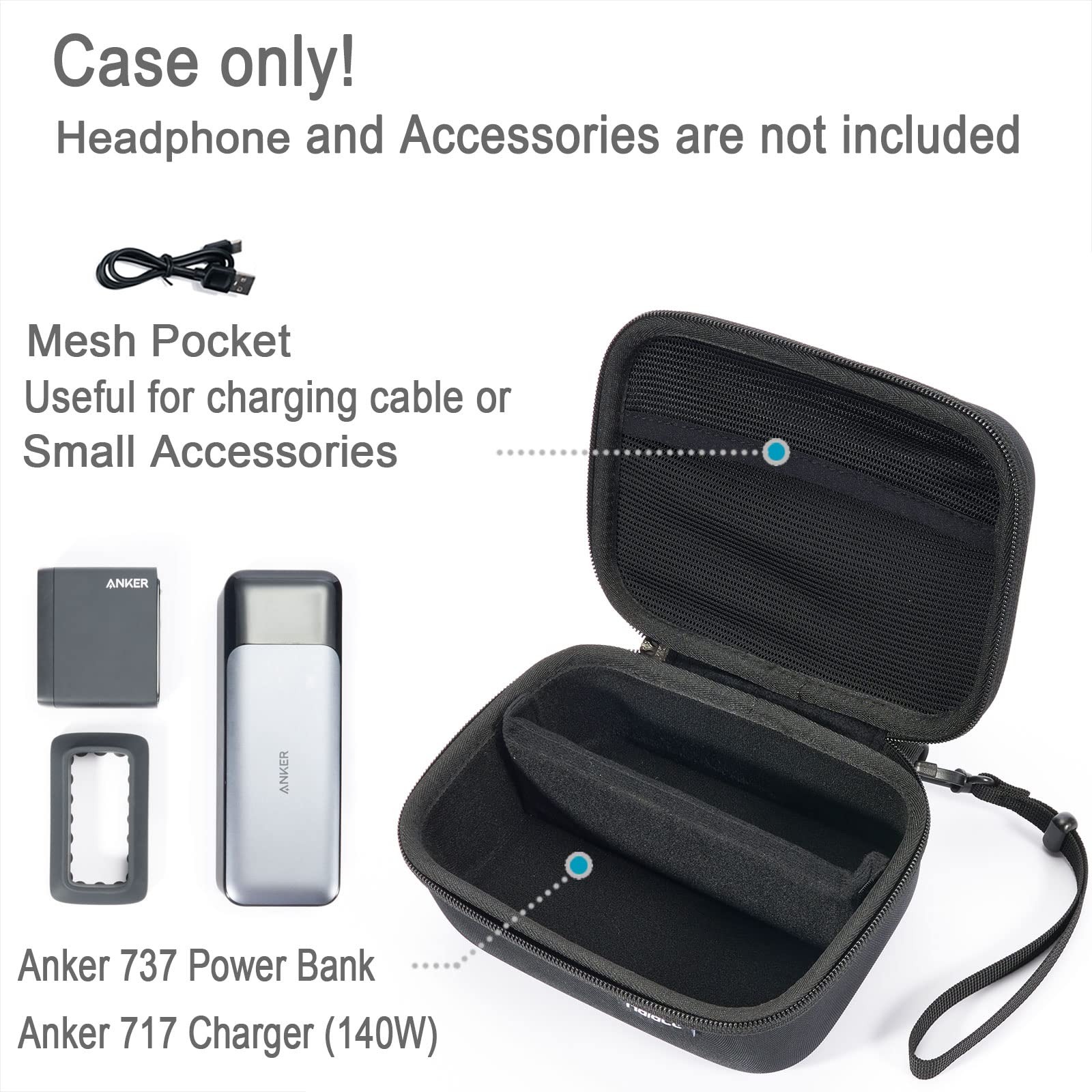 RAIACE Hard Storage Case Compatible with Anker 737 Power Bank. Protective Travel Carrying Bag. - Black