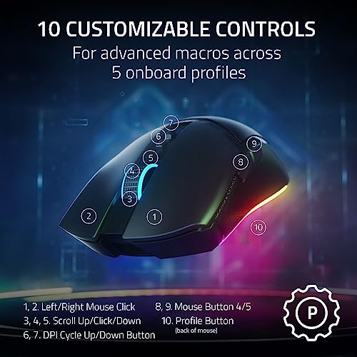 Razer Cobra Pro Wireless Gaming Mouse: 10 Customizable Controls - Chroma RGB Lighting - 30K Optical Sensor - Gen-3 Switches - 2.4GHz, Bluetooth & USB Type C - Up to 170 Hr Battery - Black