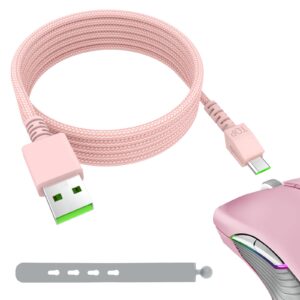 toxaoii usb braided mouse charging cable cord compatible with razer naga pro, deathadder v2 pro, basilisk, viper ultimate wireless gaming mouse, pink