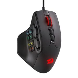 redragon m811 aatrox mmo gaming mouse, 15 programmable buttons wired rgb gamer mouse w/ergonomic natural grip build, 10 side macro keys, software supports diy keybinds & backlit