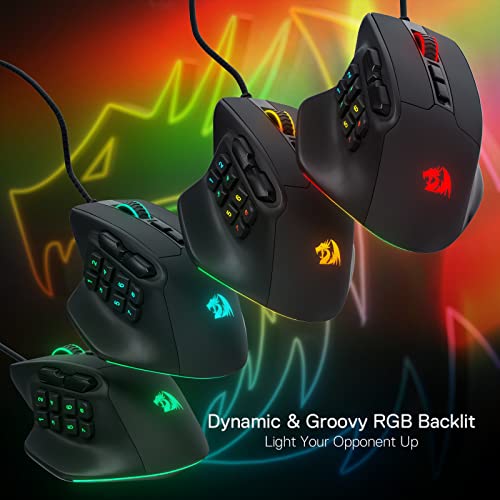 Redragon M811 Aatrox MMO Gaming Mouse, 15 Programmable Buttons Wired RGB Gamer Mouse w/Ergonomic Natural Grip Build, 10 Side Macro Keys, Software Supports DIY Keybinds & Backlit