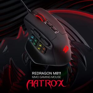 Redragon M811 Aatrox MMO Gaming Mouse, 15 Programmable Buttons Wired RGB Gamer Mouse w/Ergonomic Natural Grip Build, 10 Side Macro Keys, Software Supports DIY Keybinds & Backlit