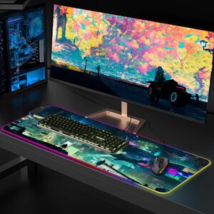 Imegny RGB Mousepad Large, Led Gaming Mouse Pad Oversized Glowing Mat Colorful Soft Mat for Mice Computer Keyboard with Non-Slip Rubber Base Water-Resistant (80x30 rgbgreencity)