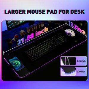 WQBZSYY Gaming Mouse Pad 15W Wireless Charging RGB,LED Large Ergonomic Mousepad Gaming with Wrist Support,31.88" 12.2" Desk mat/Keyboard pad (Colorful(18W Charger Included))