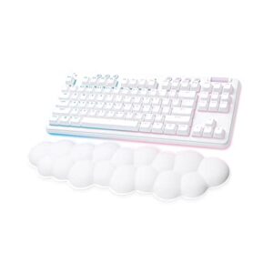 logitech g715 wireless mechanical gaming keyboard with lightsync rgb, lightspeed, linear switches (gx red), and keyboard palm rest, pc/mac compatible - white mist