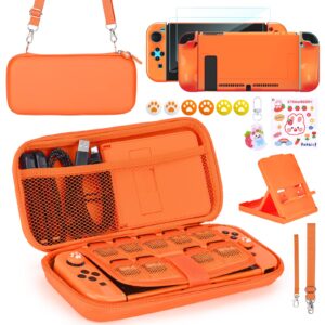 younik switch accessories bundle, 15 in 1 orange switch accessories kit for girls include switch carrying case, adjustable stand, protective case for switch console & j-con