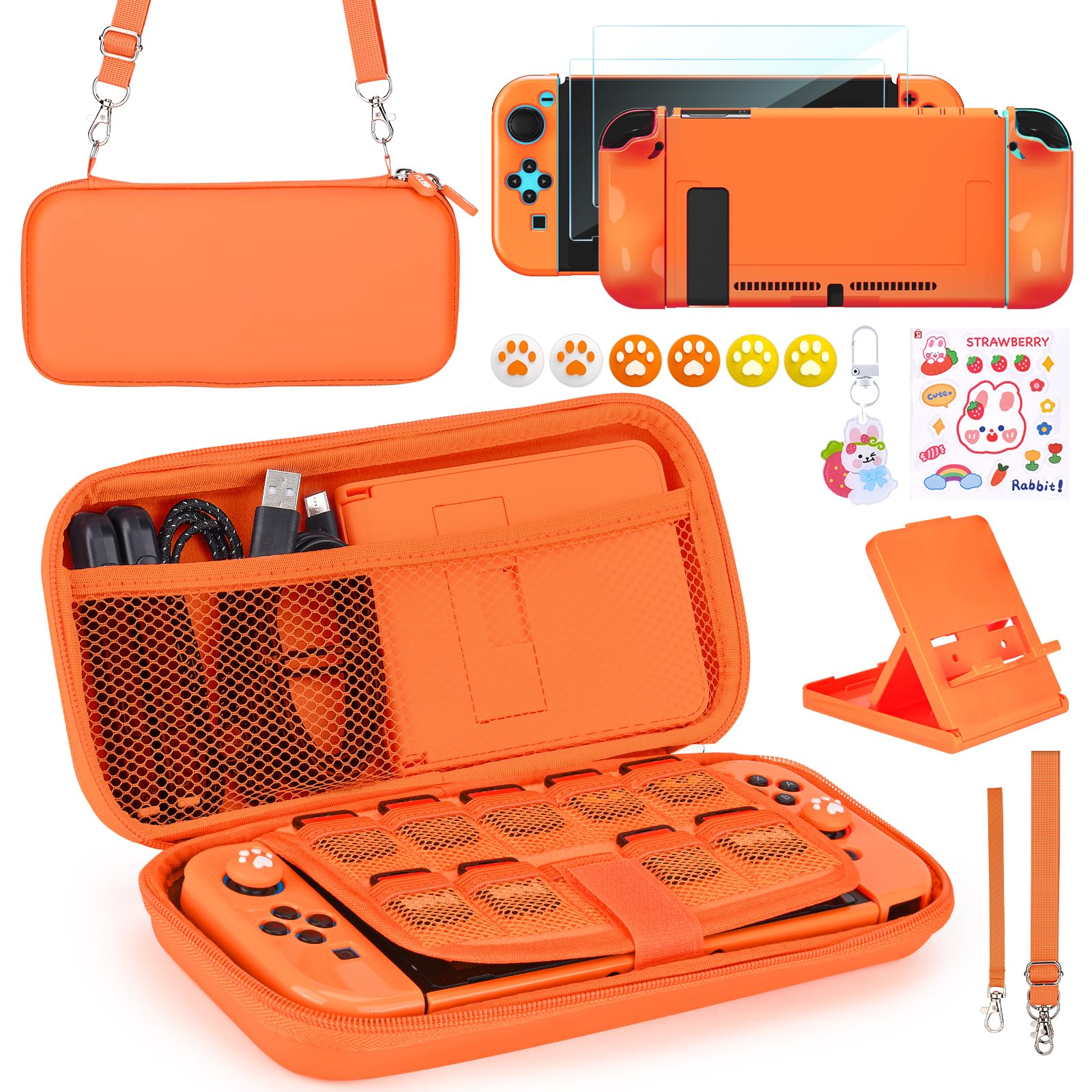 Younik Switch Accessories Bundle, 15 in 1 Orange Switch Accessories Kit for Girls Include Switch Carrying Case, Adjustable Stand, Protective Case for Switch Console & J-Con