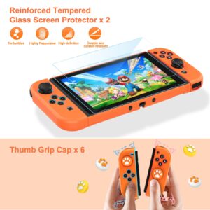 Younik Switch Accessories Bundle, 15 in 1 Orange Switch Accessories Kit for Girls Include Switch Carrying Case, Adjustable Stand, Protective Case for Switch Console & J-Con