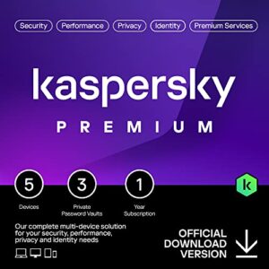 kaspersky premium total security 2023 | 5 devices | 1 year | anti-phishing and firewall | unlimited vpn | password manager | parental controls | 24/7 support | pc/mac/mobile | online code