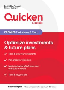 quicken classic premier, personal finance software - optimize investments & future plans - 1 year subscription (windows/mac) [key card]