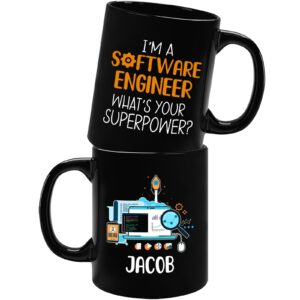 custom i'm a software engineer coffee mug for friends coworker, tech it coder mug, personalized programmer mugs with name, software developer gift, best software engineer black cup 11oz, 15oz