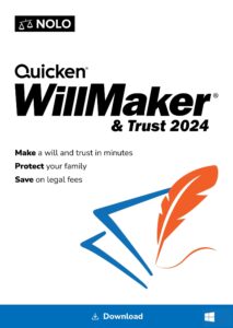 quicken willmaker & trust 2024 - windows - estate planning software includes will, living trust, health care directive, financial, power of attorney - legally binding [pc online code]