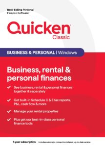 quicken classic business & personal finance software - business, rental & personal finances - 1 year subscription (windows) [key card]